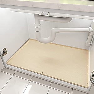 Under Sink Mat, 28'' x 22'' Silicone Under Sink Liner, Waterproof Shelf Liner with Drain Hole, Kitchen Bathroom Cabinet Mats (Beige)