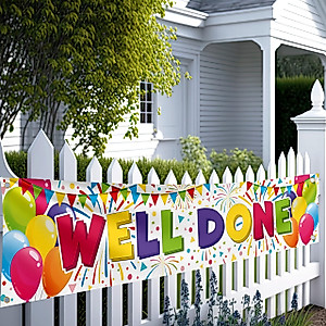 Well Done Banner - Congratulations Banner - Congratulations Decorations - We are so Proud of You Banner - Graduation Banner - Graduation Decorations for Prom - 6 x 1.3ft (White)