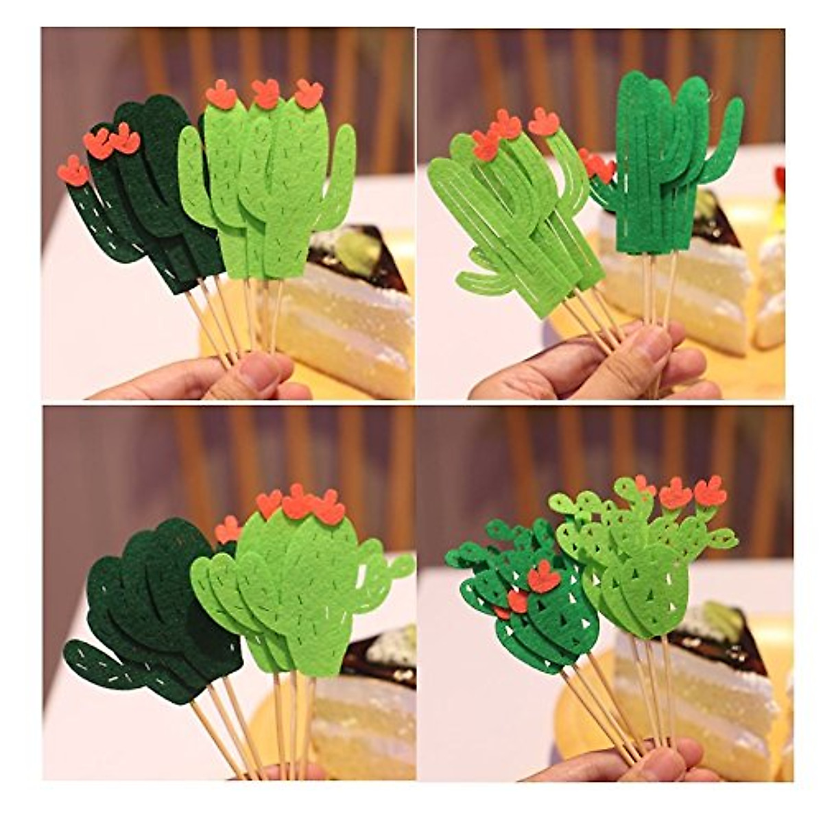TianJi 24 Cactus Cupcake Toppers Picks Sticks Happy Birthday Cake Decorations for Luau Hawaiian Summer Beach Party Supplies