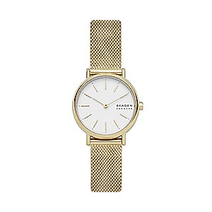 Skagen Women's Signatur Quartz Analog Stainless Steel and Stainless Steel Mesh Watch, Color: Gold / White (Model: SKW2693)