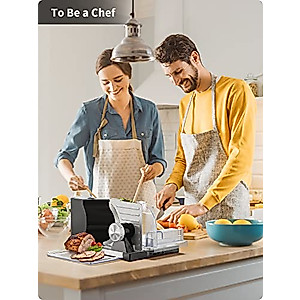 Meat Slicer for home, CWIIM Electric Deli Food Slicer & meat cutter with Removable Stainless Steel Blade+Pusher and 0-18mm Adjustable Thickness for Meat, Cheese, Bread, Fruit.