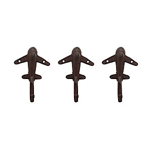 Parisloft Retro Cast Iron Airplane Wall Hook, Antique Browm, Set of 3