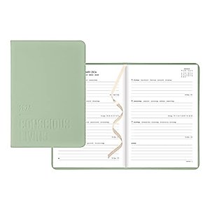 Letts Conscious Weekly/Monthly Planner, 12 Months, January to December, 2024, Sewn Binding, A5 Size, 8.25" x 5.875", Multilingual, Sage (C082396-24)