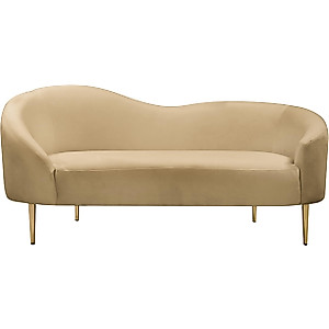 Meridian Furniture 659Camel-L Ritz Collection Modern | Contemporary Upholstered Loveseat with Rich Camel Velvet, Gold Metal Legs, Curved Contemporary Design, 67" W x 31.75" D x 30.5" H, Camel