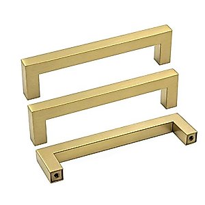 goldenwarm 5 Inch Gold Cabinet Pulls 10 Pack Brushed Brass - LSJ12GD128 Gold Cabinet Handles Square Brushed Gold Kitchen Hardware Pulls for Dresser Drawers
