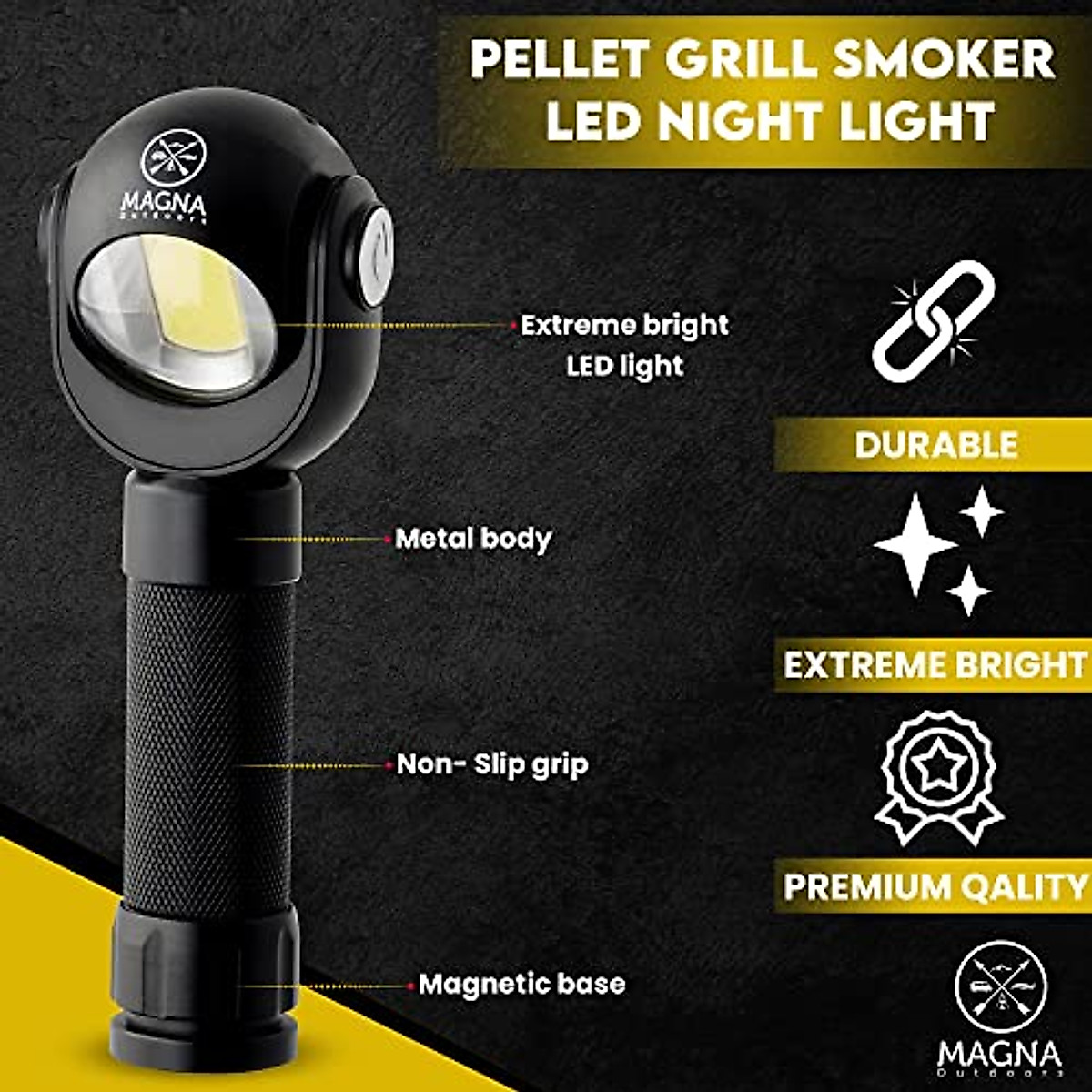 Pellet Grill Smoker LED Night Light - A 2-in-1 Light With a Magnetic Base That Attaches to The Front Shelf of Pellet Smokers or Blackstone Griddles to Illuminate Grilling Area at Night