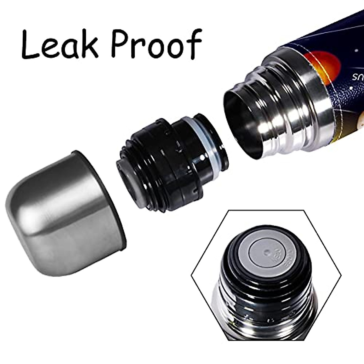 Stainless Steel Vacuum Insulated Mug, Solar System Print Thermos Water Bottle for Hot and Cold Drinks Kids Adults 17 Oz