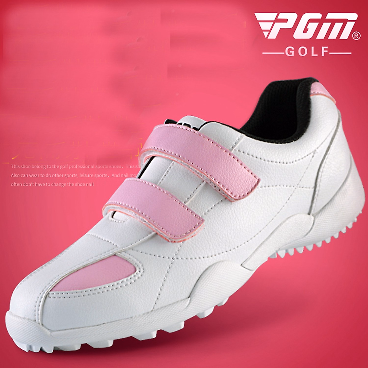 PGM Women's Golf Shoes Waterproof Spikeless with Hook and Loop Straps Pink