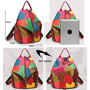 Downupdown Genuine Leather Backpack Contrasting Multicolor Splicing Backpack Fashion Large Capacity Travel Backpack- Multicolor