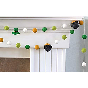 Leprechaun & Pot of Gold Felt Ball Garland- Gold & Shades of Green St. Patrick's Day Garland- 1" (2.5 cm) Wool Felt Balls