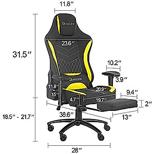 Gaming Chair Racing Footrest Massage Computer - Cushioned Comfort High Back PU Leather USB Vibrator Ergonomic Recliner Home Office Video Game for Kids for Gift for PS5 (Yellow, D06)
