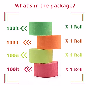 400feet Blacklight Party Streamer Decorations 4 Rolls Glow Crepe Paper UV Reactive Fluorescent Neon Paper Streamers Glow Party Supplies and Decorations for Wedding, Birthday, Neon Party, Fiesta Party