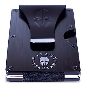 SAVAGE SPARTAN Tactical Wallet | Slim Minimalist RFID Blocking Aluminum Metal Credit Card Holder With Money Clip for Men (Black)