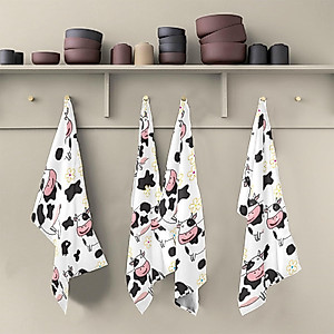 Kigai Cow Kitchen Towels, 18 x 28 Inch Super Soft and Absorbent Dish Cloths for Washing Dishes, 4 Pack Reusable Multi-Purpose Microfiber Hand Towels for Kitchen