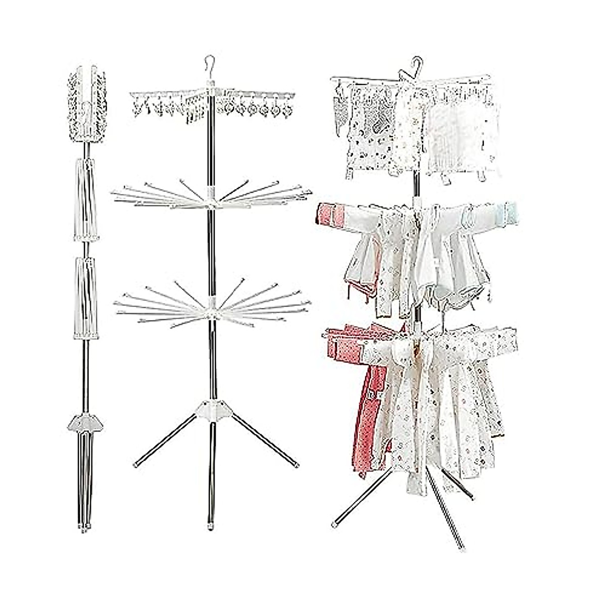 Clothes Drying Rack, Stainless Steel Foldable Drying Rack, Adjustable Laundry Handle Indoor Outdoor Laundry Drying Rack for Towels, Socks, Underwear, Shirts, Shorts, Bibs, Nappies, Kids Clothes