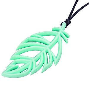 Baby Teether Toys with String 2 pcs,Baby Teething Necklace with a Breakaway Clasp,Chew Necklace for Sensory Kids Adults,Leaf Teether Made of Soft Silicone,BPA–Free,BPA-Free