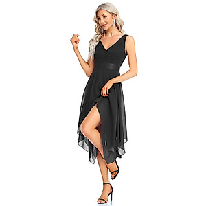Ever-Pretty Women's Vintage V Neck Irregular Hem Lace A Line Chiffon Cocktail Dresses Emperador US12 Black