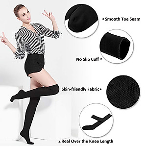 MEIKAN Over the Knee Socks for Women, Thigh High Socks, Black Over Knee Socks, Above Knee High Socks, Opaque Stockings Cosplay Cotton Womens Long Socks 3 Pairs (Black)