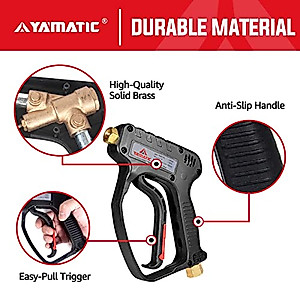 YAMATIC 5000 PSI High Pressure Washer Trigger Gun with 3/8" Swivel Inlet, Power Washer Short Wand, Spray Handle with M22-14mm Adapter, 1/4" Quick Connector, 12 GPM / 35 Mpa