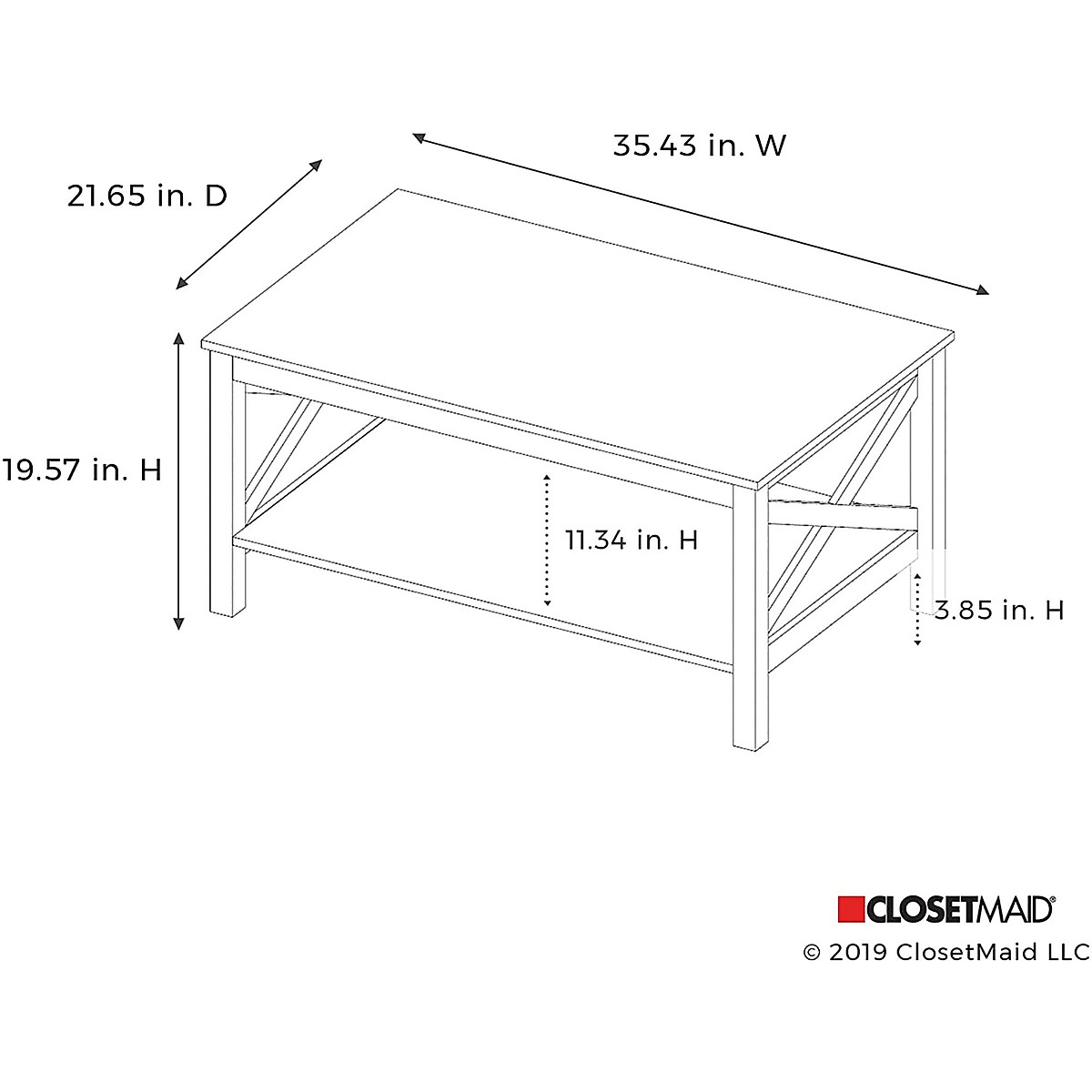 ClosetMaid 3930 X-Frame Design Coffee Table with Shelf, White Wood