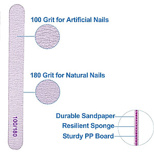 Nail File (25 Pcs), Emery Board Nail Files for Natural Nails and Acrylic Nails, Double Sided 100/180 Grit for Fingernail, Professional Reusable Washable Emery Board Manicure Pedicure Tool Gray