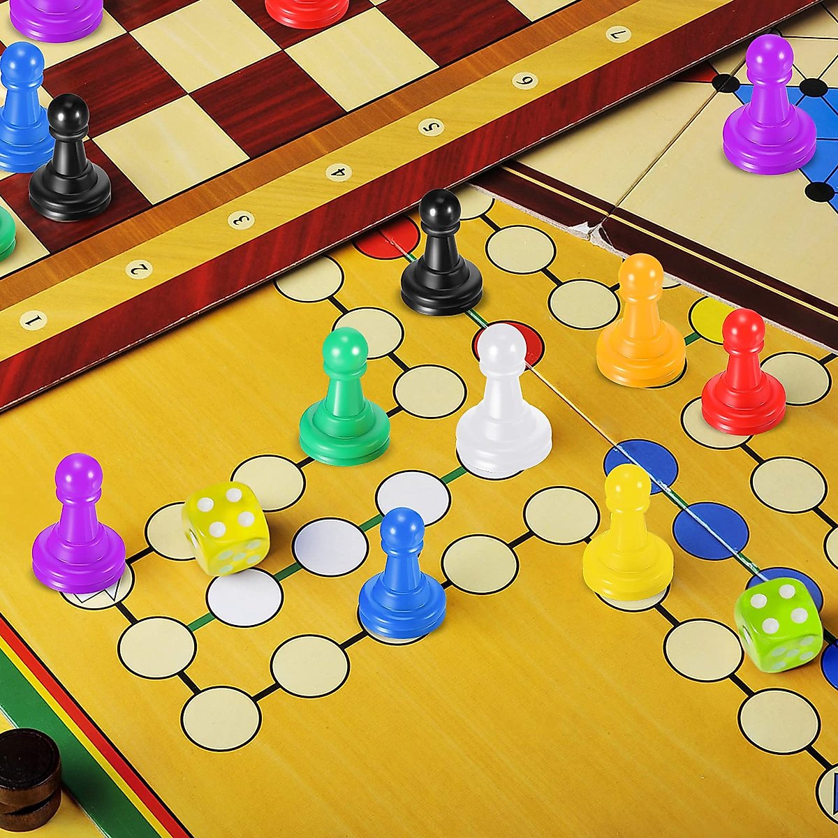 26 Pieces Multicolor Board Game Pieces and Dice Include 24 Multicolor Plastic Pawn Chess Pieces and 2 Plastic 6-Sided Game Dices, Chess Game Pieces Dice Set for Board Game Components Table Marking