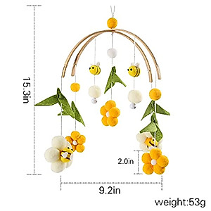 Baby Mobile for Crib Crib Nursery Mobile for Boys Girls Boho Bee Flower Nursery Decor Soothe Toy Baby Shower Set for Infant Bedroom Hanging Decoration Toy(Bee)