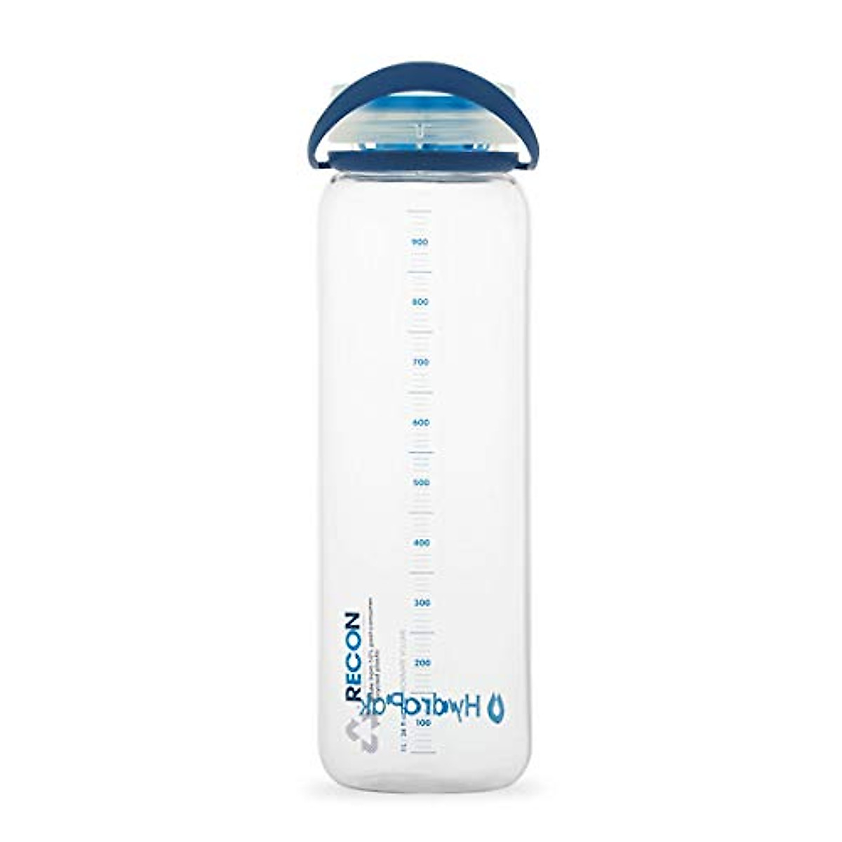 Hydrapak Recon - 50% Recycled Plastic Water Bottle, Eco Friendly & BPA Free, Smooth Flow Twist Cap, Easy Carry (32 Oz, Clear/Navy & Cyan)