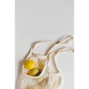 Tensico Reusable extra-length Shoulder strap Mesh Bags Cotton Mesh Grocery Bags,100% Cotton Net Cotton String Shopping Bag,Eco Market Bag Tote Bag Vegetable,Pack of 4 Portable Washable.