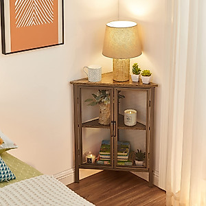 VECELO 3 Tier Corner Cabinet Shelf, Floor Standing Storage Organizer Shelves with Grid Doors for Small Space, Living Room, Bedroom, Kitchen, Balcony, Grey