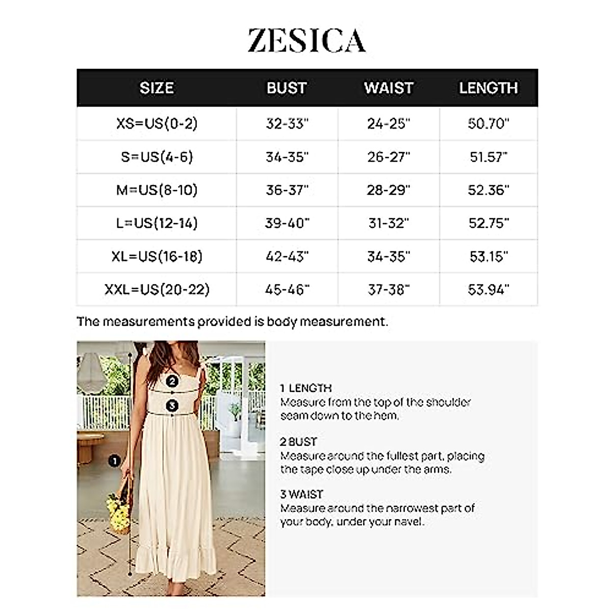 ZESICA Women's 2023 Summer Boho Spaghetti Strap Square Neck Solid Color Ruffle A Line Beach Long Maxi Dress,Apricot,Small
