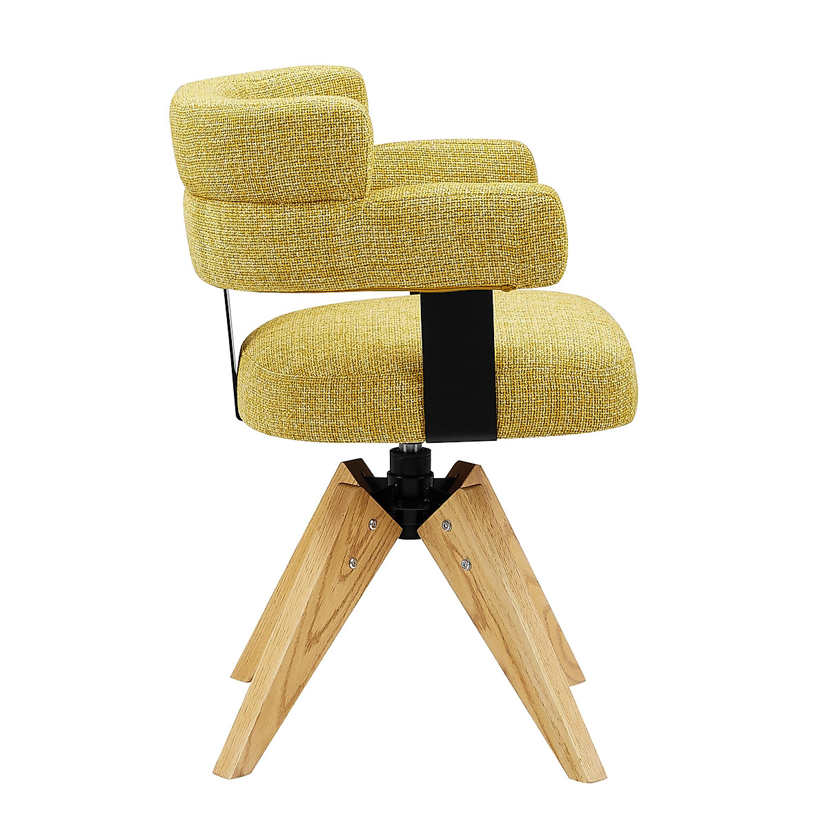 Art Leon Mid Century Modern Chair - Home Office Desk Chair No Wheels, Swivel Accent Chair with Oak Wood Legs, OTE Fabric Upholstered Side Arm Chair for Living Room Bedroom, Yellow