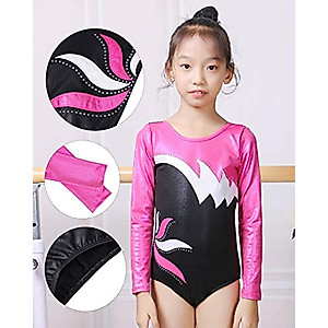 Leotards for Girls Gymnastics Toddler Shiny Diamond Metallic Athletic Bodysuit B197_BlackHotPink_16A