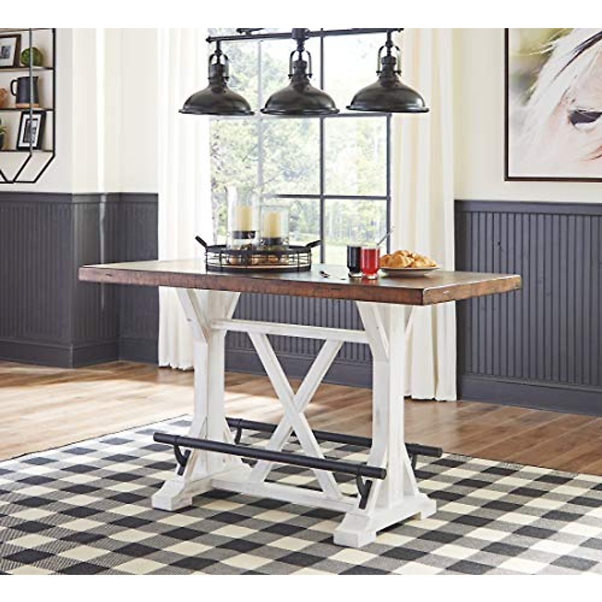Signature Design by Ashley Valebeck Rustic Farmhouse 36" Counter Height Dining Table, Brown & White