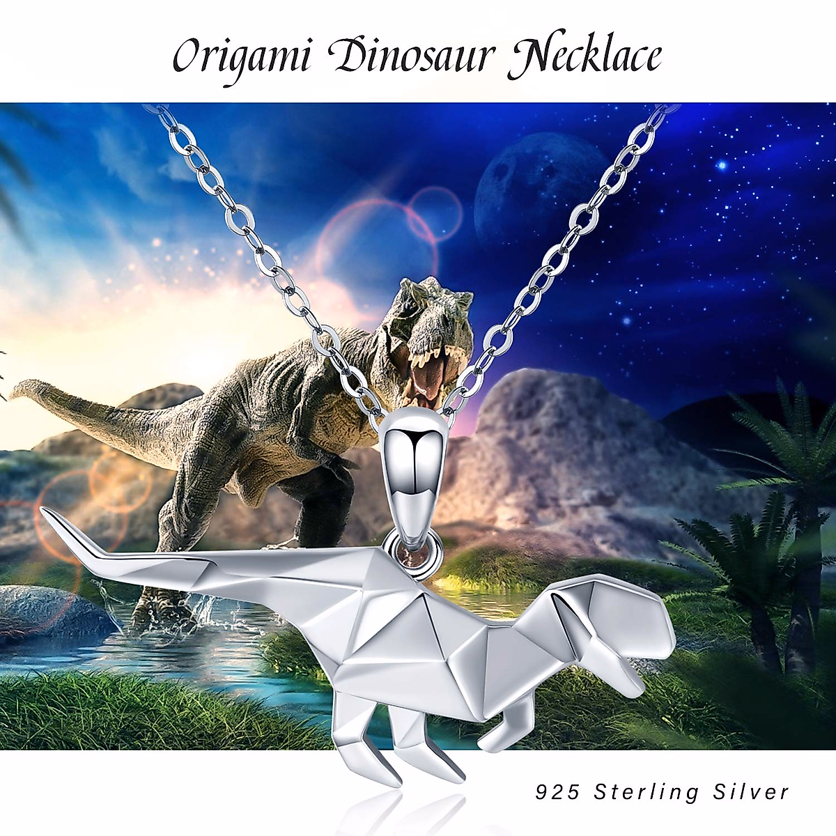 JUSTKIDSTOY Dinosaur Necklace for Women 925 Sterling Silver Cute Animal T-Rex Pendant Necklace Dinosaur Jewelry Gifts