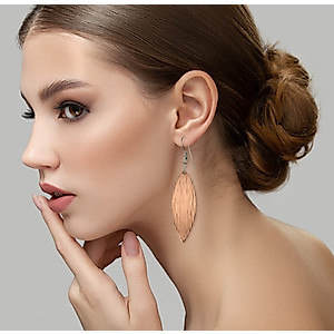 Copper Bark Leaf Drop Earrings - Handmade Copper Earrings - Jewelry Gifts for 7th Wedding Anniversary