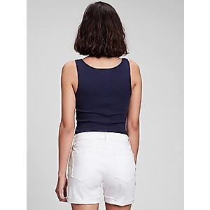 GAP Womens Ribbed Tank Top Cami Shirt, Navy Uniform V2 Logo Pack, Medium US