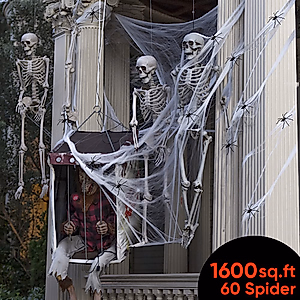 Hidreamz 1600 sqft Halloween Spider Web Decorations Halloween Spider Webbing with 60 Fake Spiders for Indoor and Outdoor Party Supplies
