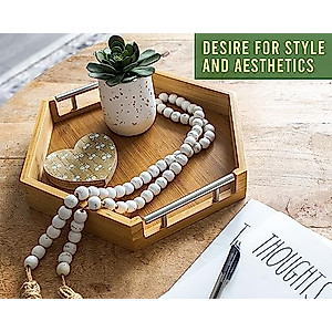 Comfify Honeycomb Serving Trays with Handles – Set of 2 Bamboo Hexagon Nesting Trays – Large, and Small Trays Set for Food, Ottoman Décor & More – Modern Trays for Breakfast -Natural