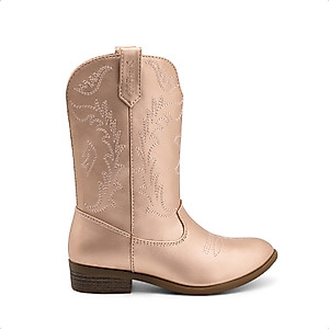 DREAM PAIRS Cowgirl Cowboy SDBO214K Western Boots Boys Girls Mid Calf Riding Shoes Rose Gold Size 2 Little Kid