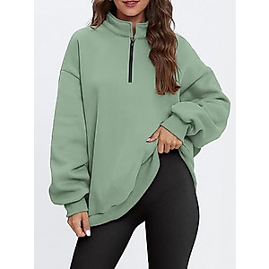ATHMILE Womens Oversized Half Zip Pullover Long Sleeve Sweatshirt Quarter Zip Hoodie Sweater Teen Girls Fall Y2K Clothes Lightgreen