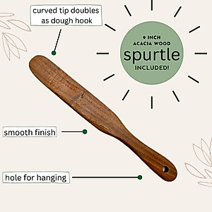 Sourdough Starter Kit - Sourdough Kit Includes Wooden Spurtle, Glass Jar w/ Bamboo Lid, Cloth & More - Non-Slip Silicone Base Sourdough Bread Baking Supplies - Bread Making Kit for Beginners & Pros