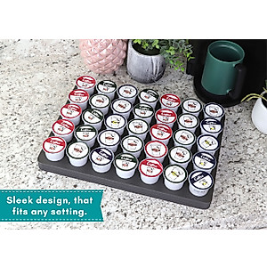 Polar Whale Coffee Pod Storage Organizer Tray Drawer Insert for Kitchen Home Office Waterproof 10.9 x 14.9 Inches Holds 35 Compatible with Keurig K-Cup Durable Dark Gray Foam Made In The USA