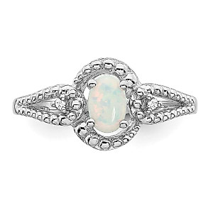 IceCarats 925 Sterling Silver Created Opal Diamond Ring October Birthstone Jewelry Size 8
