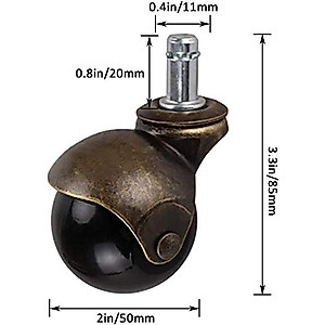Furniture Castors,Swivel Caster Wheels,Industrial Castor Wheels Heavy Duty Ball Caster Stem 2" 50mm Set of 4 Load Capacity 75KG / 165 Lbs (4) with Metal Sockets Replacement Vintage Antique-A