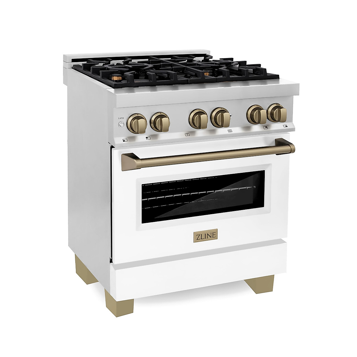 ZLINE Autograph 30" Legacy Dual Fuel Range w/ 4 Burners & White & Bronze Accents (RAZ-WM-30-CB)
