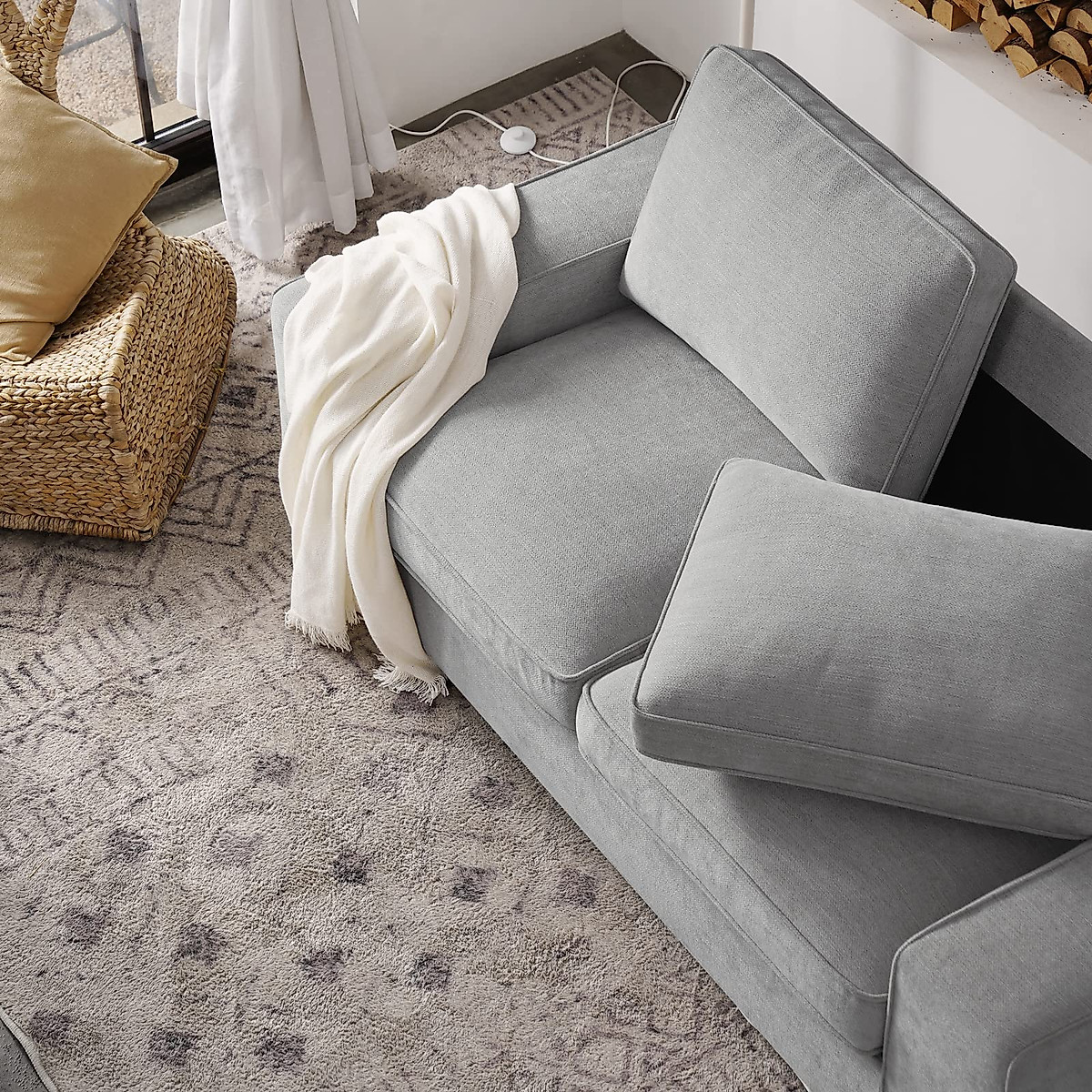 LEISLAND 88.58" Modern Sofas Couches for Living Room, Chenille Sofas & couches with Square Armrest, Removable Low-Back Sofa Cushion and Detachable Sofa Cover/Easy to Install(Light Grey)