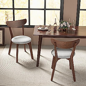 ERGOMASTER Dining Chairs, Set of 2 Walnut Wood Chairs with Curved Back for Home, Kitchen, Dining Room, Restaurant