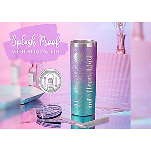 Onebttl Volleyball Gifts for Teen Girls & Team, Stainless Steel Kids Volleyball Tumbler, Double Wall Vacuum Insulated Bottle with Lid and Straw 20oz - Never Quit (Glitter Purple Blue)