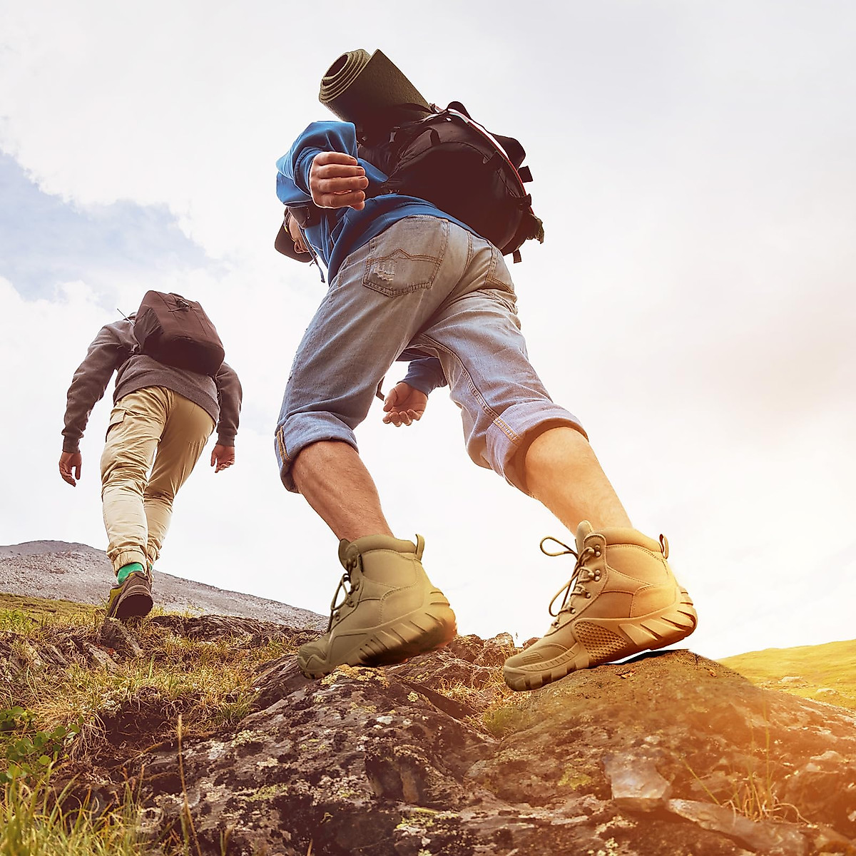 FREE SOLDIER Men's Waterproof Hiking Boots Tactical Work Boots Outdoor Lightweight Military Boots(Tan, US 9)